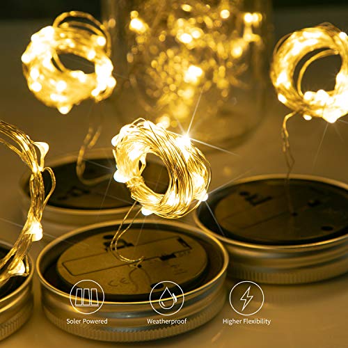 Solar Mason Jar Lights Lids, 30 LED Solar Fairy Lights for Mason Jars, Outdoor Hanging Mason Jar Lights for Garden Patio Porch Lawn Decor, Warm White (Solar Jar Lid Lights - 8 PCS)