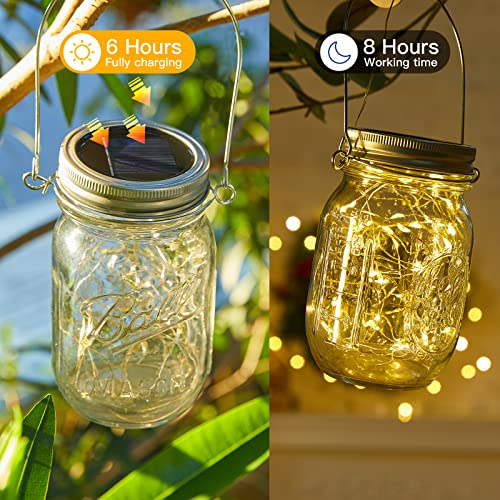 Solar Mason Jar Lights Lids, 30 LED Solar Fairy Lights for Mason Jars, Outdoor Hanging Mason Jar Lights for Garden Patio Porch Lawn Decor, Warm White (Solar Jar Lid Lights - 8 PCS)