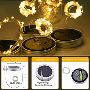 Solar Mason Jar Lights Lids, 30 LED Solar Fairy Lights for Mason Jars, Outdoor Hanging Mason Jar Lights for Garden Patio Porch Lawn Decor, Warm White (Solar Jar Lid Lights - 8 PCS)