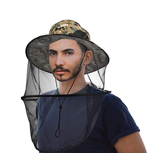 CozyCabin Head Net Hat with Hidden Mesh, Outdoor Fishing Hat Sun Hat for Outdoor Lover Men or Women (Green Digital Camouflage)