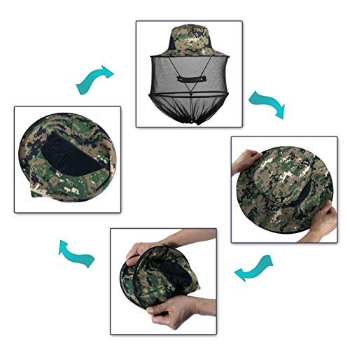 CozyCabin Head Net Hat with Hidden Mesh, Outdoor Fishing Hat Sun Hat for Outdoor Lover Men or Women (Green Digital Camouflage)