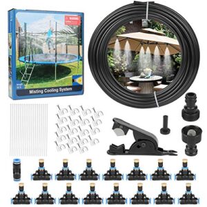 mister system for outside patio – misting cooling system – 50 ft (15m) misting line + 15pcs brass mist nozzles + a faucet connector (3/4″ and 1/2″) – patio misting system for garden greenhouse