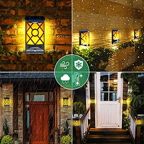 LazyBuddy Solar Flame Lights Outdoor, Flickering Flames Solar Wall Light, 66 LED Waterproof Fire Effect Decoration Lighting Wall Lanterns for Garden, Fence, Patio, Deck, Auto On/Off Dusk to Dawn