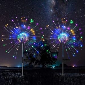 epic gadget solar firework light, 105 led multi color outdoor firework solar garden decorative lights for walkway pathway backyard christmas decoration parties (2 pieces)