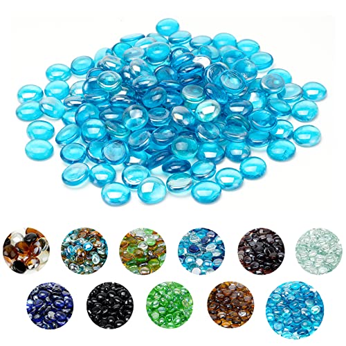 Skyflame 10-Pound Fire Glass Beads for Fire Pit Fireplace, 1/2-Inch Size Caribbean Blue Luster Decorative Blended Fireglass Drops for Landscaping