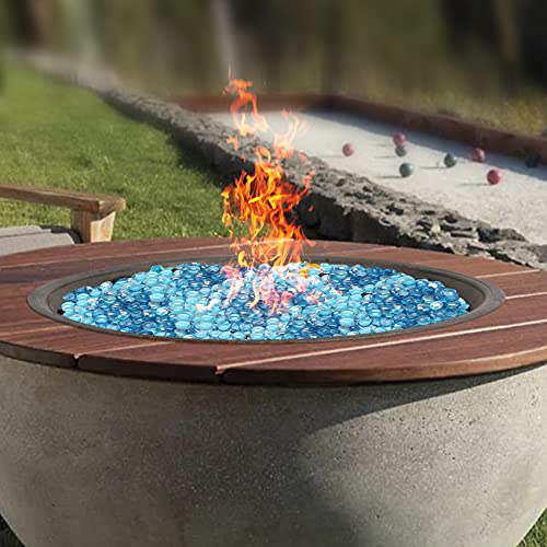 Skyflame 10-Pound Fire Glass Beads for Fire Pit Fireplace, 1/2-Inch Size Caribbean Blue Luster Decorative Blended Fireglass Drops for Landscaping