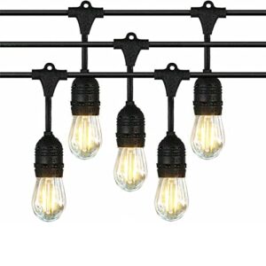 niosta 24ft outdoor hanging string lights with 12 dimmable led vintage bulbs commercial grade strand for market cafe bistro patio party tent porch garden -blk