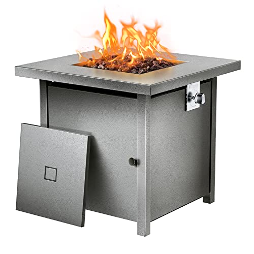 Ciays Propane Fire Pits 28 Inch Outdoor Gas Fire Pit, 50,000 BTU Steel Fire Table with Lid & Lava Rock, Add Warmth & Ambience to Gatherings & Parties On Patio Deck Garden Backyard, Gray (CIFPT3N)