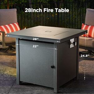 Ciays Propane Fire Pits 28 Inch Outdoor Gas Fire Pit, 50,000 BTU Steel Fire Table with Lid & Lava Rock, Add Warmth & Ambience to Gatherings & Parties On Patio Deck Garden Backyard, Gray (CIFPT3N)