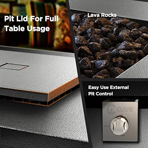 Ciays Propane Fire Pits 28 Inch Outdoor Gas Fire Pit, 50,000 BTU Steel Fire Table with Lid & Lava Rock, Add Warmth & Ambience to Gatherings & Parties On Patio Deck Garden Backyard, Gray (CIFPT3N)