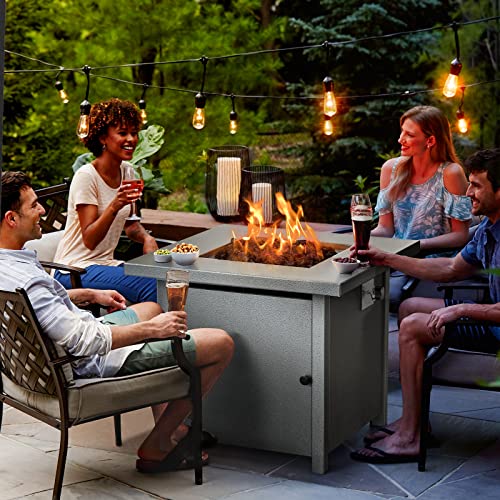 Ciays Propane Fire Pits 28 Inch Outdoor Gas Fire Pit, 50,000 BTU Steel Fire Table with Lid & Lava Rock, Add Warmth & Ambience to Gatherings & Parties On Patio Deck Garden Backyard, Gray (CIFPT3N)