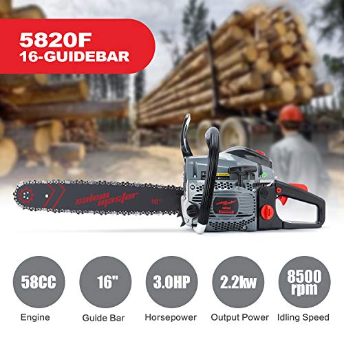 SALEM MASTER Chainsaw Gas 5820F 58CC 2-Cycle Gas Powered Chainsaw, 16 Inch Chainsaw, Handheld Cordless Petrol Gasoline Chain Saw for Farm, Garden and Ranch (5820H-16inch)