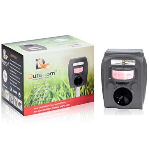 DURANOM Wild Animal Repeller Outdoor - Solar Ultrasonic and Audio Motion Sensor - Strobe Flashing Light Deer Repellent