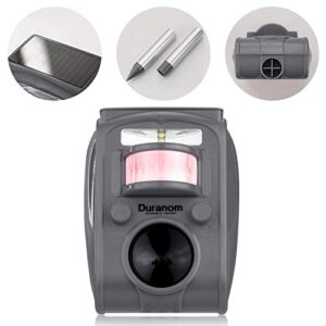 DURANOM Wild Animal Repeller Outdoor - Solar Ultrasonic and Audio Motion Sensor - Strobe Flashing Light Deer Repellent