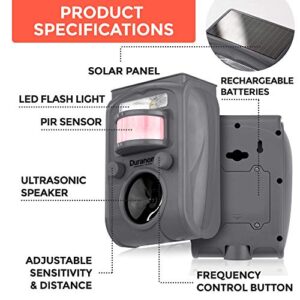 DURANOM Wild Animal Repeller Outdoor - Solar Ultrasonic and Audio Motion Sensor - Strobe Flashing Light Deer Repellent