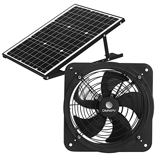 OmniPV Solar Powered Wall Mount Exhaust Fan, 35 Watt (for Home, Garage, Workshop, Greenhouse, RV, Outdoor Garden, etc.)