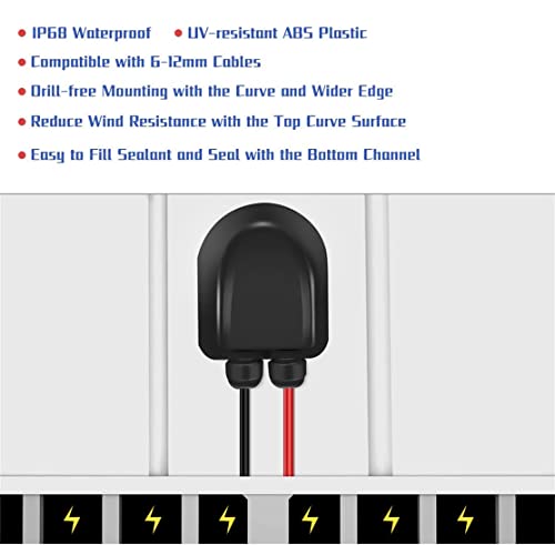 ILSSLI Solar Cable Entry Gland Waterproof Double Cable Connector Cover Solar Photovoltaic Junction Box Plastic Bracket Curved ABS Dual Wire Entry Housing for Solar Panels of RV, Caravan Boat