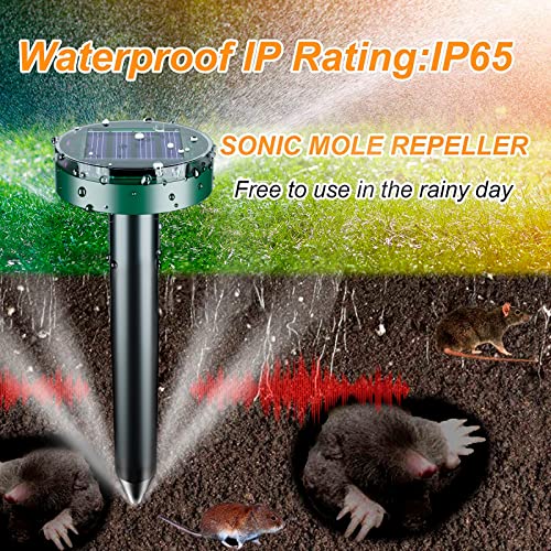 Mole Repellent Solar Powered 8 Pack Sonic Mole Deterrent Spikes,Snake Gopher Vole Repellent for Lawn Garden & Yard Gopher Deterrent,Groundhog Repeller