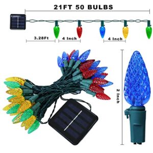 HUGSVIK C6 Solar Christmas Lights Outdoor Waterproof, 21Ft 50LED Strawberry C6 Christmas Lights Colored, 8 Modes Solar Powered Christmas Lights for Christmas Tree Wreath Garland Garden Patio