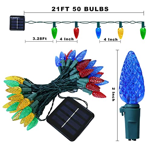 HUGSVIK C6 Solar Christmas Lights Outdoor Waterproof, 21Ft 50LED Strawberry C6 Christmas Lights Colored, 8 Modes Solar Powered Christmas Lights for Christmas Tree Wreath Garland Garden Patio