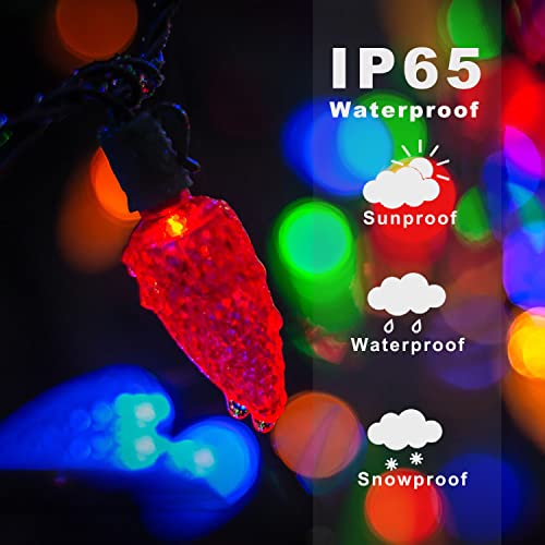 HUGSVIK C6 Solar Christmas Lights Outdoor Waterproof, 21Ft 50LED Strawberry C6 Christmas Lights Colored, 8 Modes Solar Powered Christmas Lights for Christmas Tree Wreath Garland Garden Patio