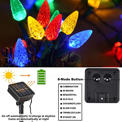 HUGSVIK C6 Solar Christmas Lights Outdoor Waterproof, 21Ft 50LED Strawberry C6 Christmas Lights Colored, 8 Modes Solar Powered Christmas Lights for Christmas Tree Wreath Garland Garden Patio