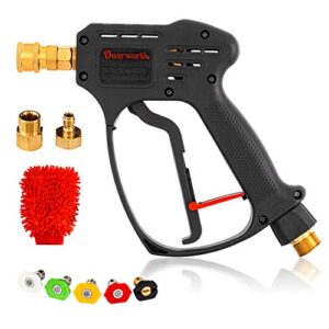 dearworth high pressure washer gun – power washer gun with 360° swivel – 5000psi pressure washer handle – power washer accessories with 5 nozzle tips, 3/8 quick connect outlet and cleaning mitt