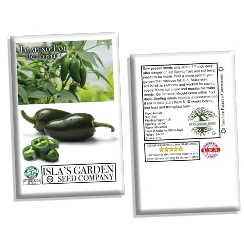 Jalapeño Tam Hot Peppers Seeds for Planting, 50+ Heirloom Seeds Per Packet, (Isla's Garden Seeds), Non GMO Seeds, Botanical Name: Capsicum annuum, Great Home Garden Gift