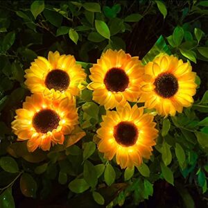 ioyoi 4 pack upgraded solar outdoor sunflower decor, solar garden yard stake, solar sunflower lights for garden/patio/porch/yard