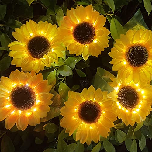 IOYOI 4 Pack Upgraded Solar Outdoor Sunflower Decor, Solar Garden Yard Stake, Solar Sunflower Lights for Garden/Patio/Porch/Yard