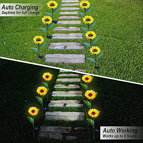 IOYOI 4 Pack Upgraded Solar Outdoor Sunflower Decor, Solar Garden Yard Stake, Solar Sunflower Lights for Garden/Patio/Porch/Yard