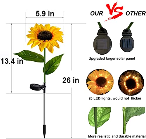 IOYOI 4 Pack Upgraded Solar Outdoor Sunflower Decor, Solar Garden Yard Stake, Solar Sunflower Lights for Garden/Patio/Porch/Yard