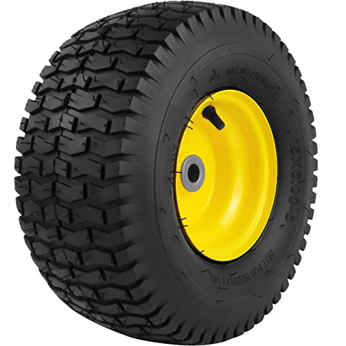 15x6.00-6 Lawn Mower Tires with Wheel,Front Tire Assembly Replacement for John Deere,Craftsman,Cub Cadet and More Lawn &Garden Riding Mower,4 Ply Tubeless,570lbs Capacity,3" Offset Hub