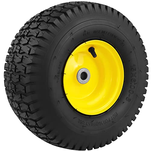 15x6.00-6 Lawn Mower Tires with Wheel,Front Tire Assembly Replacement for John Deere,Craftsman,Cub Cadet and More Lawn &Garden Riding Mower,4 Ply Tubeless,570lbs Capacity,3" Offset Hub