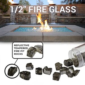 Z Zennister Fire Pit Glass Rocks,  High Luster, 1/2" Reflective Tempered Fire Glass in Silver, 10 Pound Jar  for Natural or Propane Fireplace, Crushed Glass Stones for Firepit, Garden or Patio