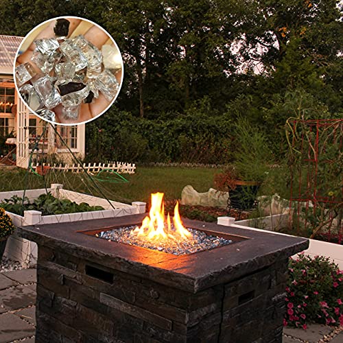 Z Zennister Fire Pit Glass Rocks,  High Luster, 1/2" Reflective Tempered Fire Glass in Silver, 10 Pound Jar  for Natural or Propane Fireplace, Crushed Glass Stones for Firepit, Garden or Patio