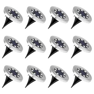 sevnnes solar ground light 12 packs, solar ground light outdoor waterproof 8 led disk lights for yard landscape lawn walkway garden(cold white)