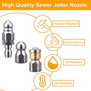 PWACCS Sewer Jetter Nozzle for Pressure Washer, Stainless Steel Drain Cleaning Tips for Power Washer, 3 Pieces, Button Nose Jet Nozzle, Rotating Flat Jetting Nozzle and Drain Jet Hose Nozzle, 5000 psi