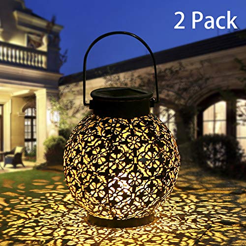 2 Pack Solar Lanterns, Tomshine Outdoor Hanging Solar Lanterns Warm White Garden Lanterns Waterproof Patio Decor for Garden Landscape Decoration