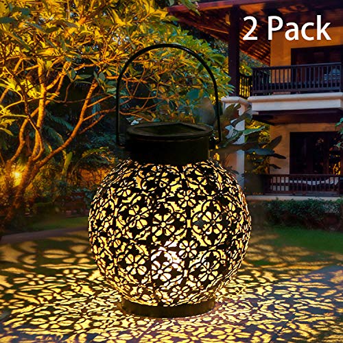 2 Pack Solar Lanterns, Tomshine Outdoor Hanging Solar Lanterns Warm White Garden Lanterns Waterproof Patio Decor for Garden Landscape Decoration