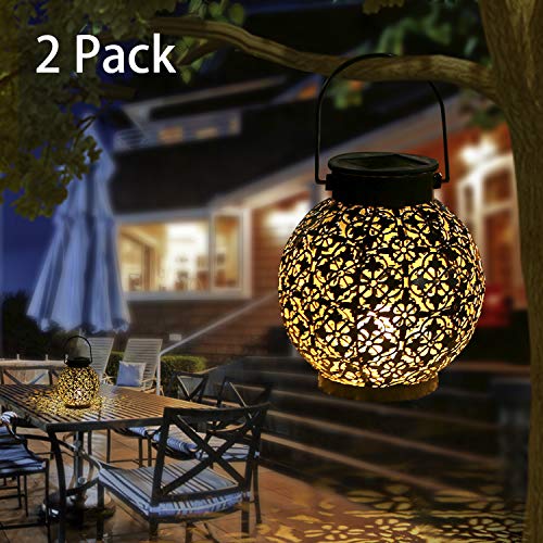 2 Pack Solar Lanterns, Tomshine Outdoor Hanging Solar Lanterns Warm White Garden Lanterns Waterproof Patio Decor for Garden Landscape Decoration