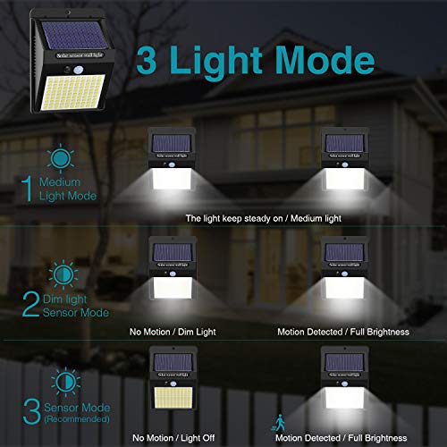 kolpop 6 Pack Solar Lights Outdoor, 3 Modes/100LED Solar Security Lights Wireless IP65 Waterproof Solar Motion Lights Outdoor Solar Wall Lights Outdoor Lights for Front Door, Backyard, Garage, Deck