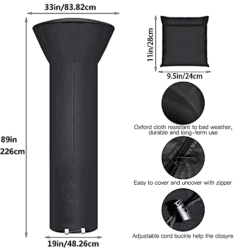 Patio Heater Covers with Zipper and Storage Bag,Waterproof,Dustproof,Wind-Resistant,Sunlight-Resistant,Snow-Resistant,Black,89'' Height x 33" Dome x 19" Base