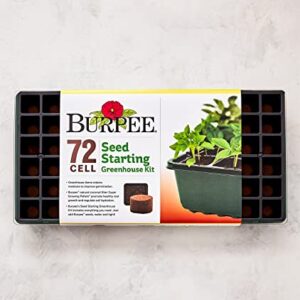 Burpee Greenhouse Indoor Starting Herbs, Flowers and Vegetables | Includes Dome, Watering, Seed Starter Tray, Coir Pellets | 10" W x 20" L x 5" H, One Size, 1 Kit (72 Cells)