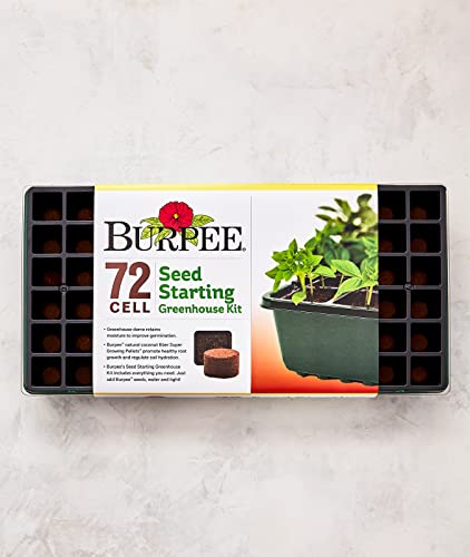 Burpee Greenhouse Indoor Starting Herbs, Flowers and Vegetables | Includes Dome, Watering, Seed Starter Tray, Coir Pellets | 10" W x 20" L x 5" H, One Size, 1 Kit (72 Cells)