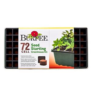 Burpee Greenhouse Indoor Starting Herbs, Flowers and Vegetables | Includes Dome, Watering, Seed Starter Tray, Coir Pellets | 10" W x 20" L x 5" H, One Size, 1 Kit (72 Cells)