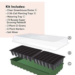 Burpee Greenhouse Indoor Starting Herbs, Flowers and Vegetables | Includes Dome, Watering, Seed Starter Tray, Coir Pellets | 10" W x 20" L x 5" H, One Size, 1 Kit (72 Cells)