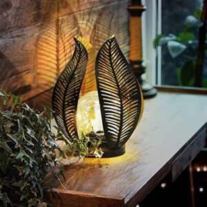 garden solar lights pathway outdoor palm leaf crackle glass globe metal flower lights,waterproof garden lights decorations for tabletop patio yards walkway party