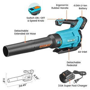 Berserker 20V Leaf Blower Cordless 4.0Ah Battery Operated and Fast Charger Included,Powerful 450CFM 110MPH Electric Powered Handheld Variable-Speed Yard Blower for Lawn Care,Snow Blowing,Dust Cleaning