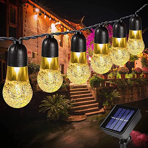 Solar Outdoor String Lights 30 LED 26 FT Crystal Globe Lights 8 Lighting Modes Waterproof Decorative String Lights Solar Powered Patio Lights for Garden Yard Porch Wedding Party Decor (Warm White)